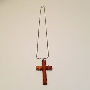 Handmade | Jewelry | Vintage Wood Carved Cross Pendant Necklace Chain ...